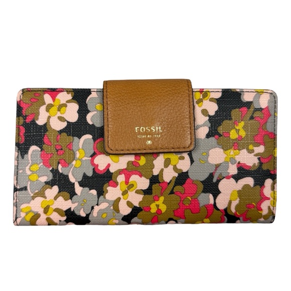 Fossil | Bags | Fossil Floral Multicolor Saffiano Leather Snap Wallet ...